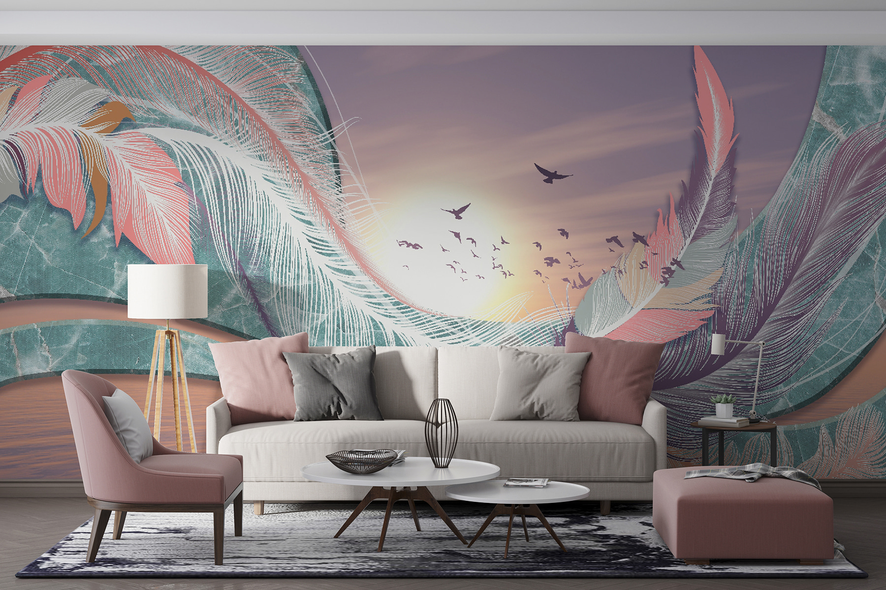 Wall murals Feathers in the sea at sunset nr. u59821 - Uwalls.co.uk