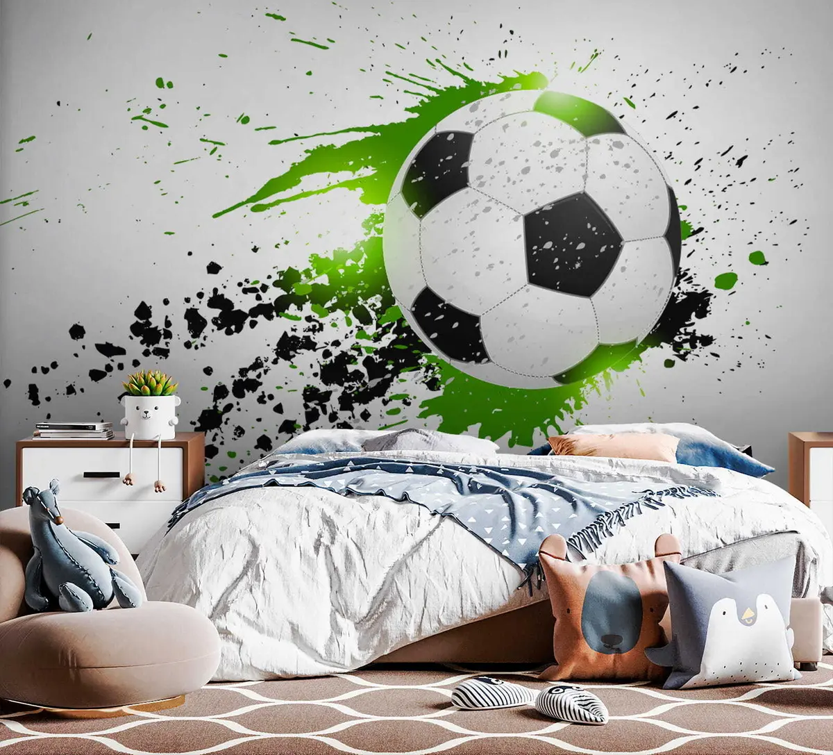 Wall murals Soccer ball leaving green spots nr. u57431 - Uwalls.co.uk
