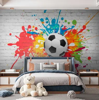 Wall murals Football ball against the background of a brick wall nr ...