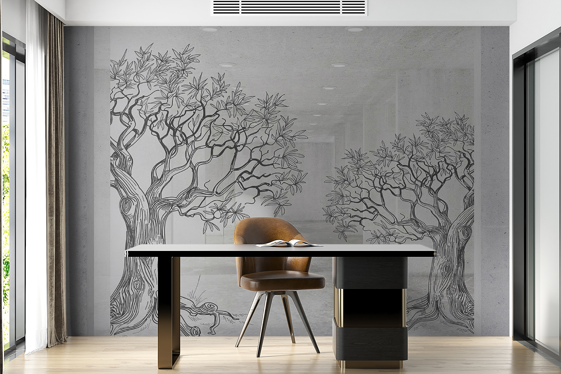 Wall murals Painted trees in a concrete room nr. u21430 - Uwalls.co.uk