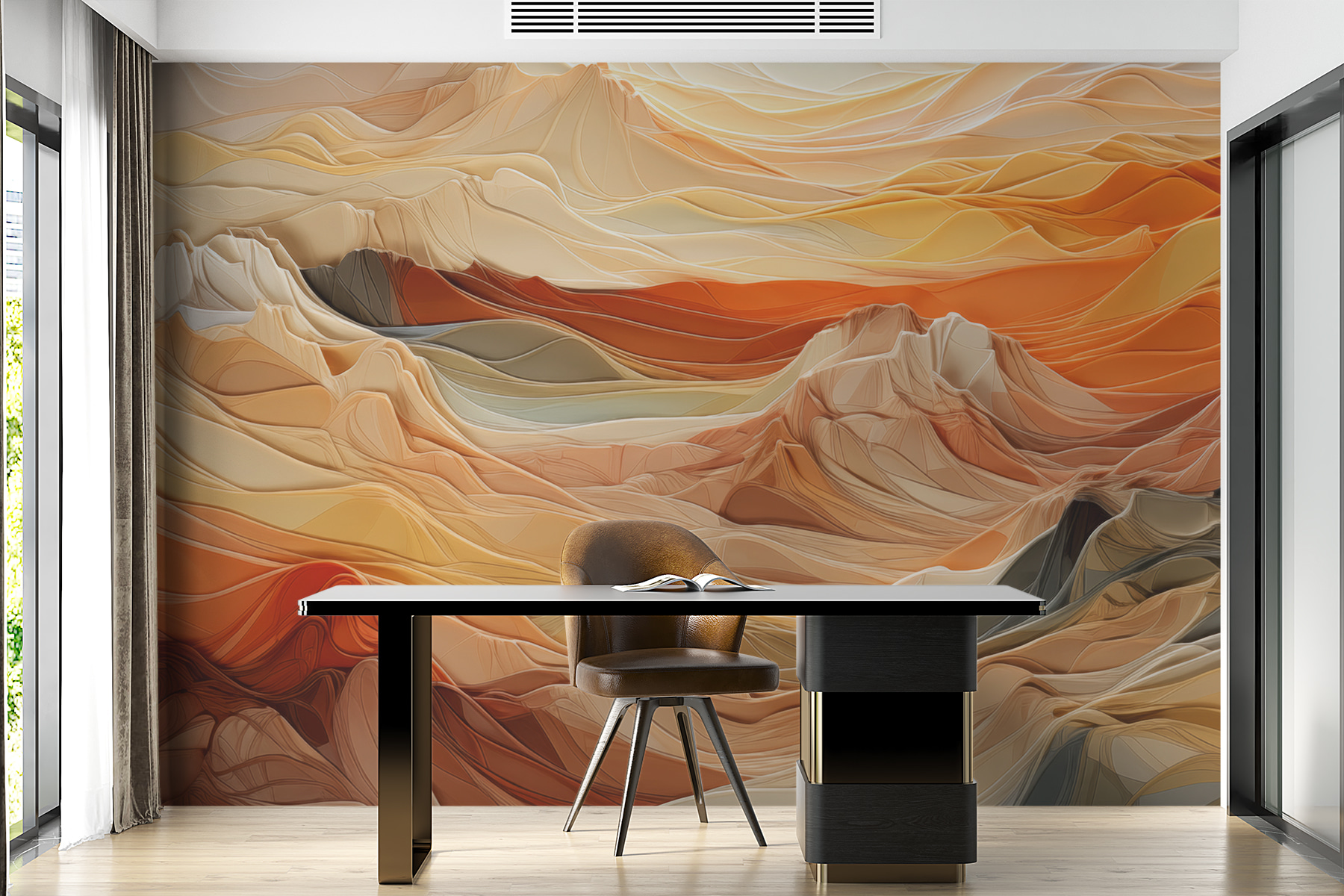 Wall murals Relief volumetric mountains and hills, orange, yellow color ...