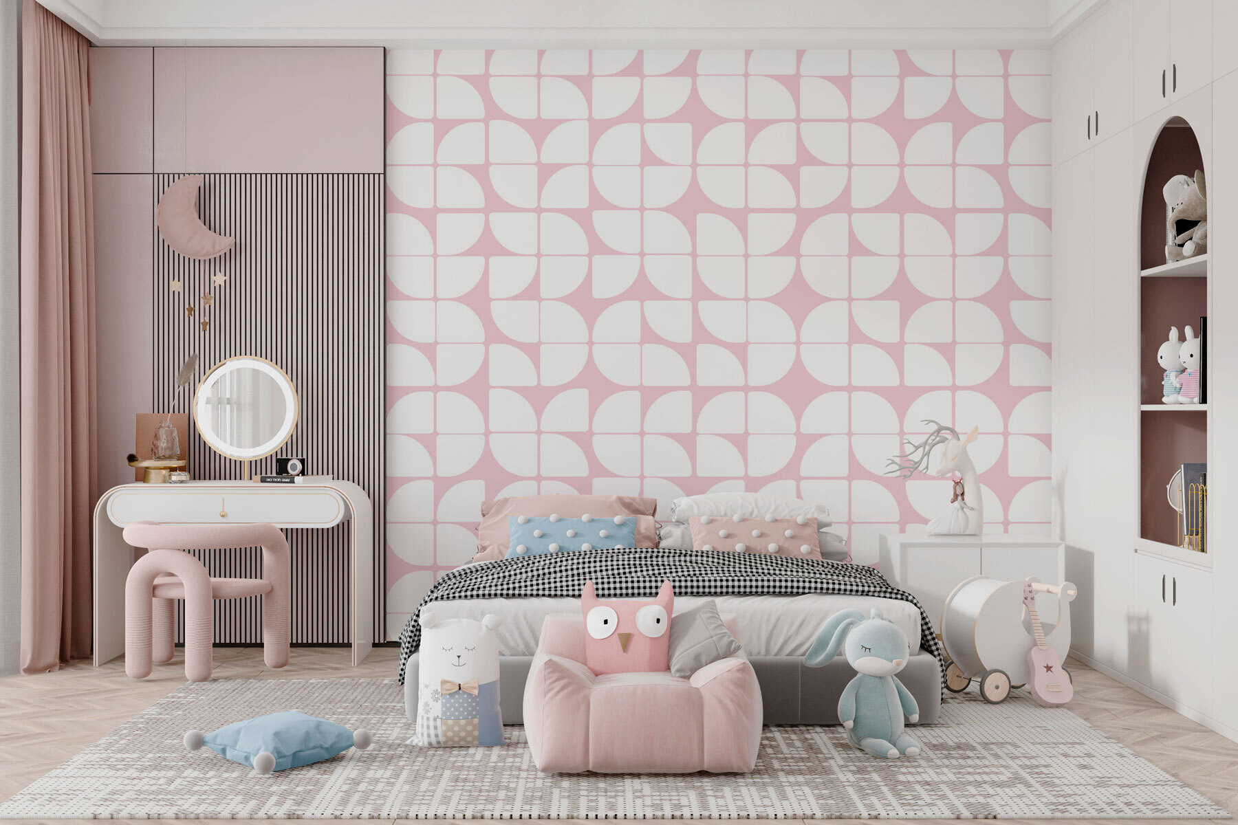 Wall murals Geometric wallpaper bauhaus style retro trend pink color nr. w07907v1 Uwalls