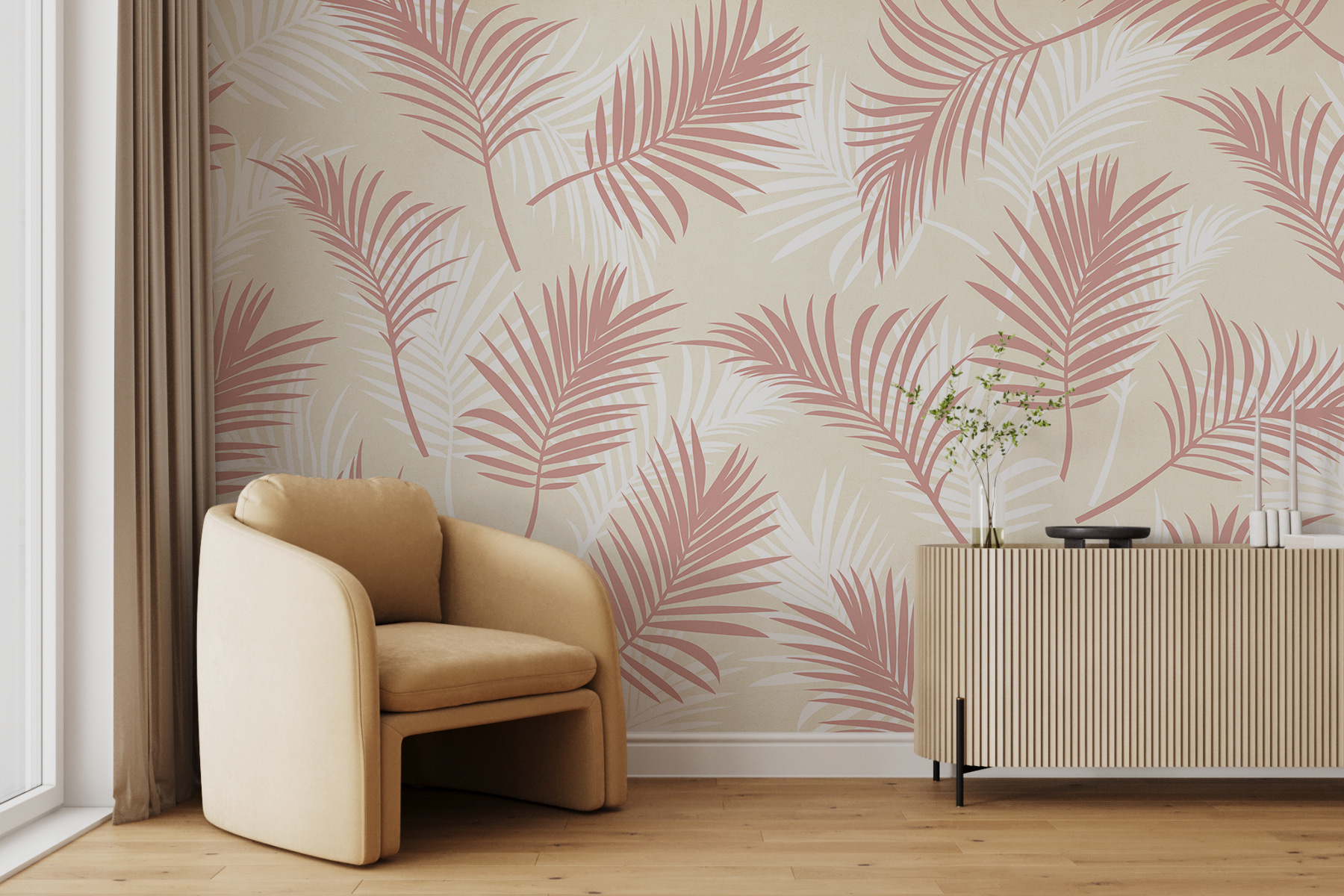 Palm branch tropical, pink color | Uwalls.co.uk