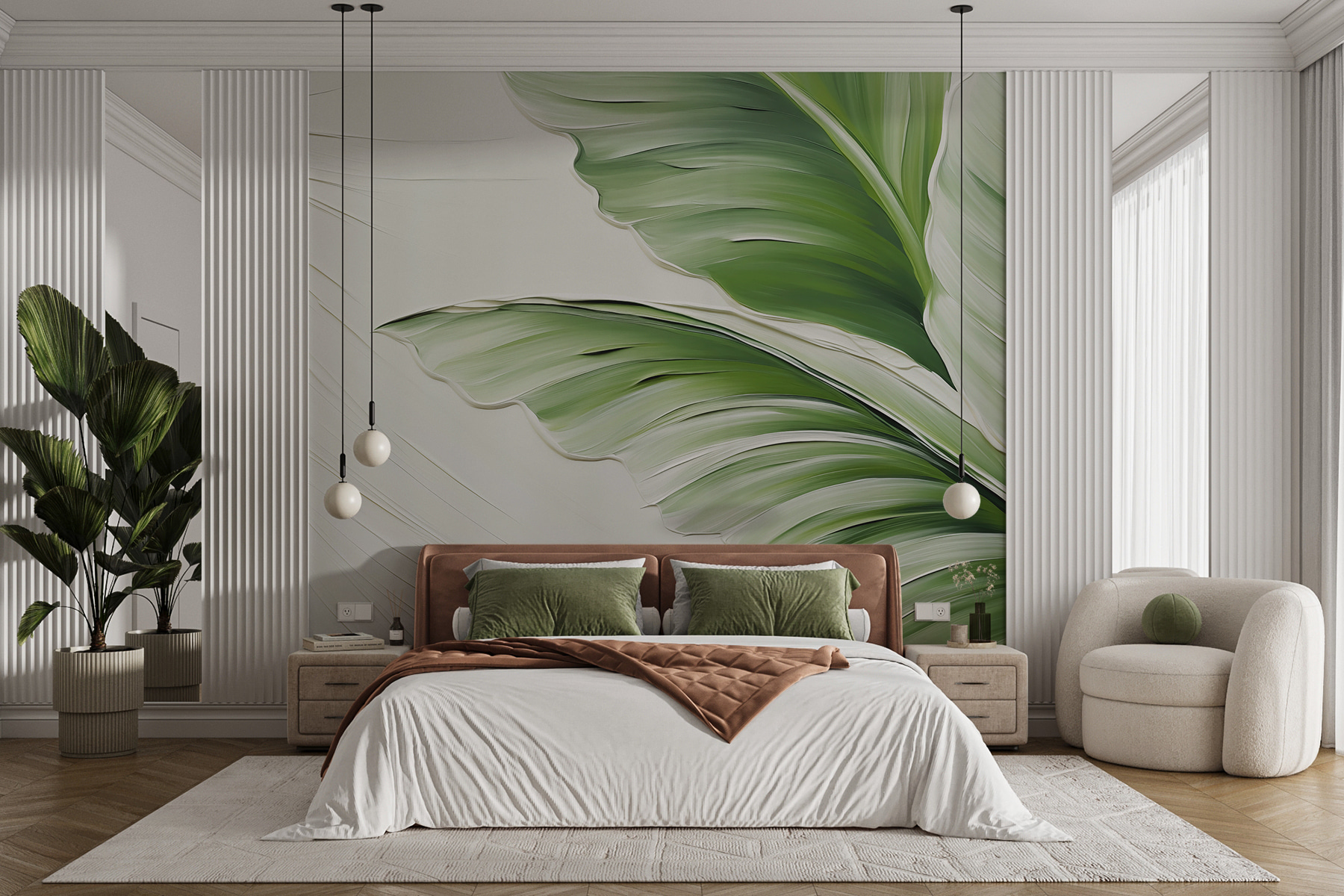 Wall murals Green leaves on light imitation of brush strokes nr. w01557 ...
