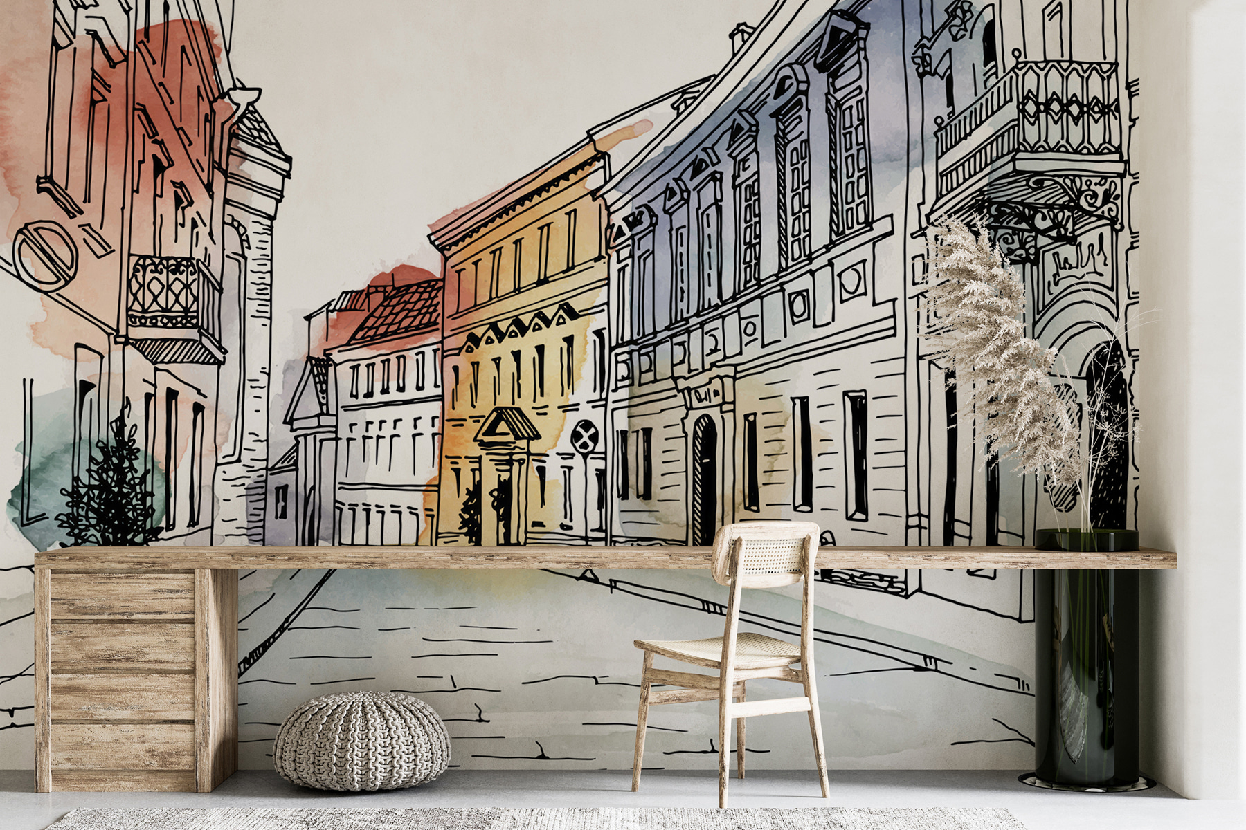 Wall murals Old town, marker and watercolor nr. u51062 - Uwalls.co.uk