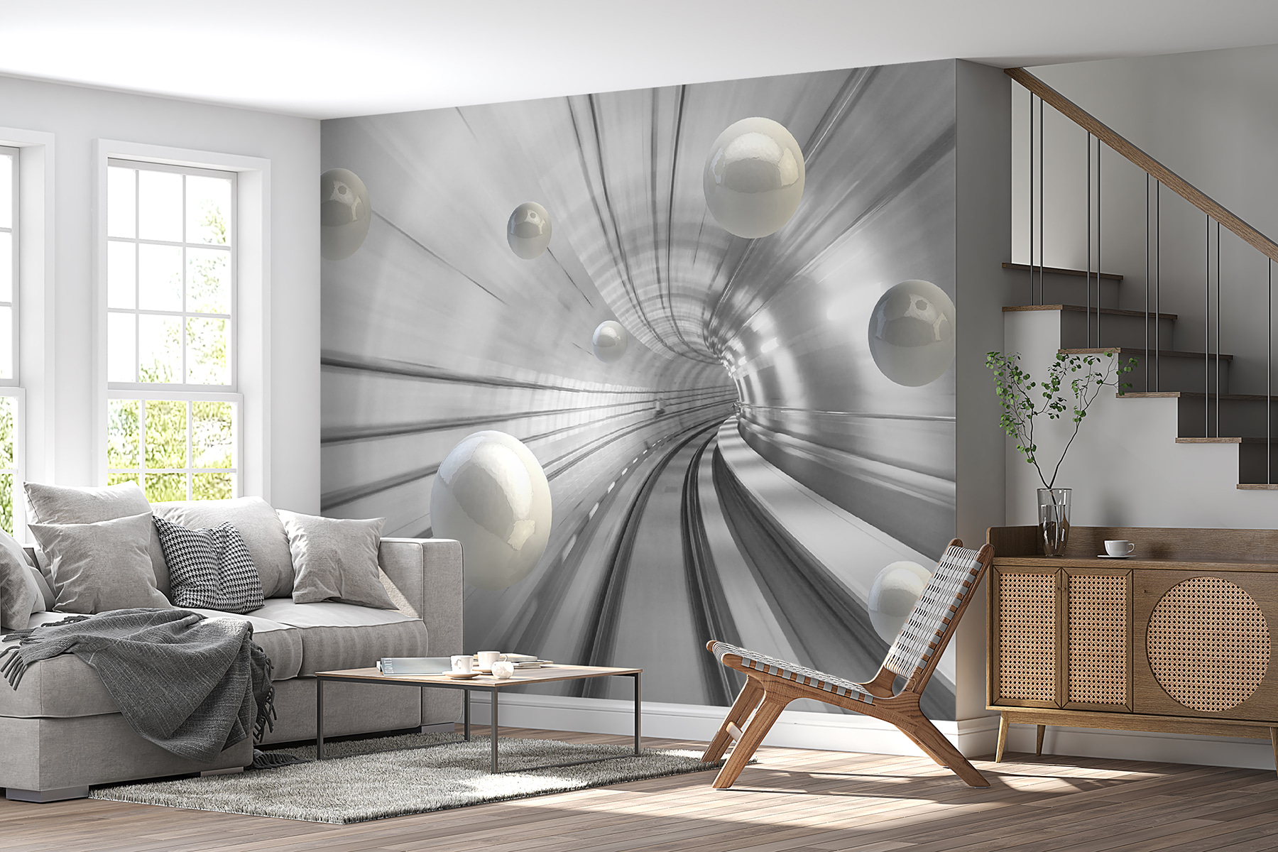 Wall murals Tunnel with glossy spheres nr. u17532 - Uwalls.co.uk