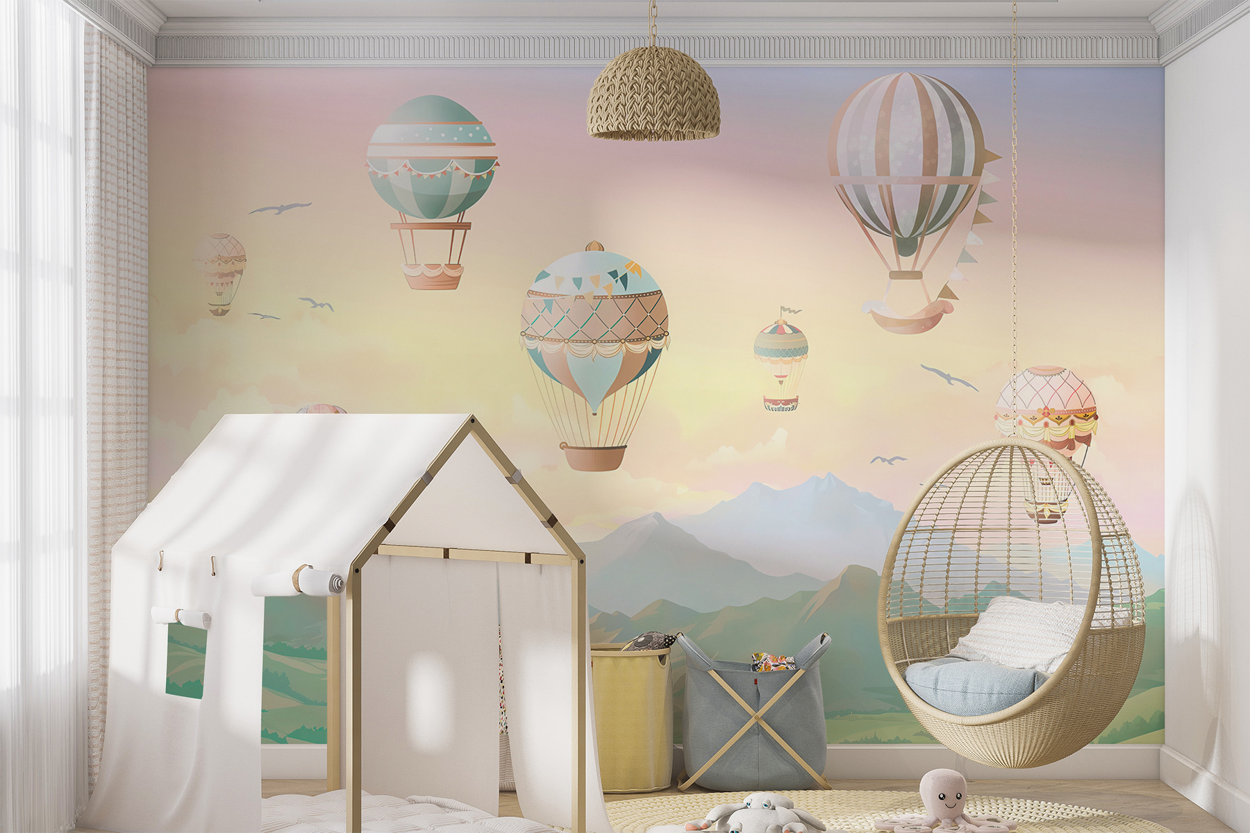 Wall murals A fairytale valley with balloons nr. u94137 - Uwalls.co.uk
