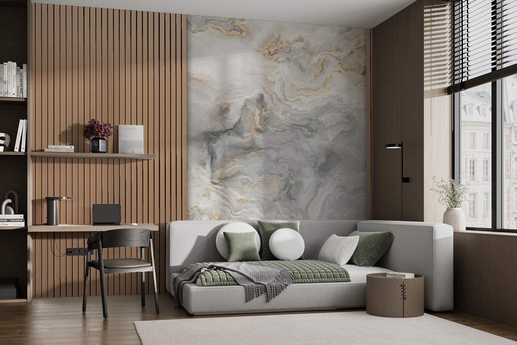 Wall murals Wooden slats with marble nr. u97426 - Uwalls.co.uk